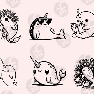 Chibi Narwhal SVG Bundle - 36 Designs - Cute Narwhal Clipart - Kawaii ...