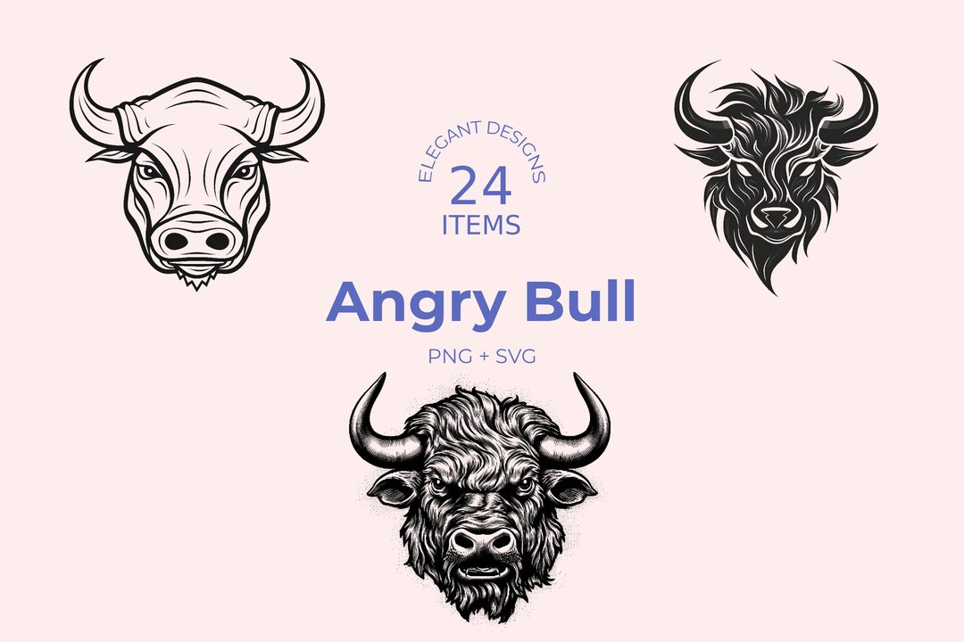 Angry Bull SVG: 24 Line Art Designs (digital Download) - Etsy