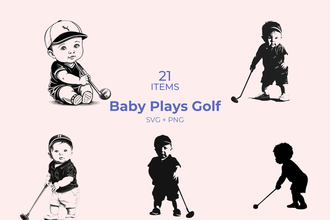 Baby Plays Golf Silhouette SVG: Nursery Decor Cut File (digital ...