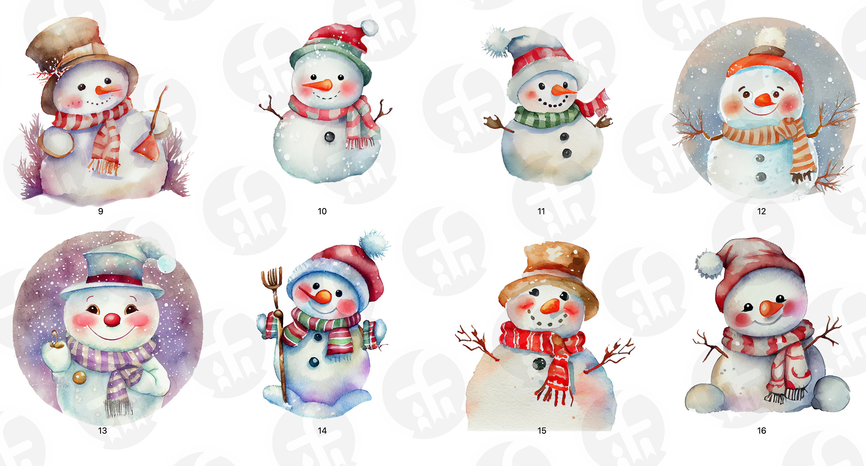 Watercolor Snowman Clipart Bundle 16 Unique Images Cute - Etsy