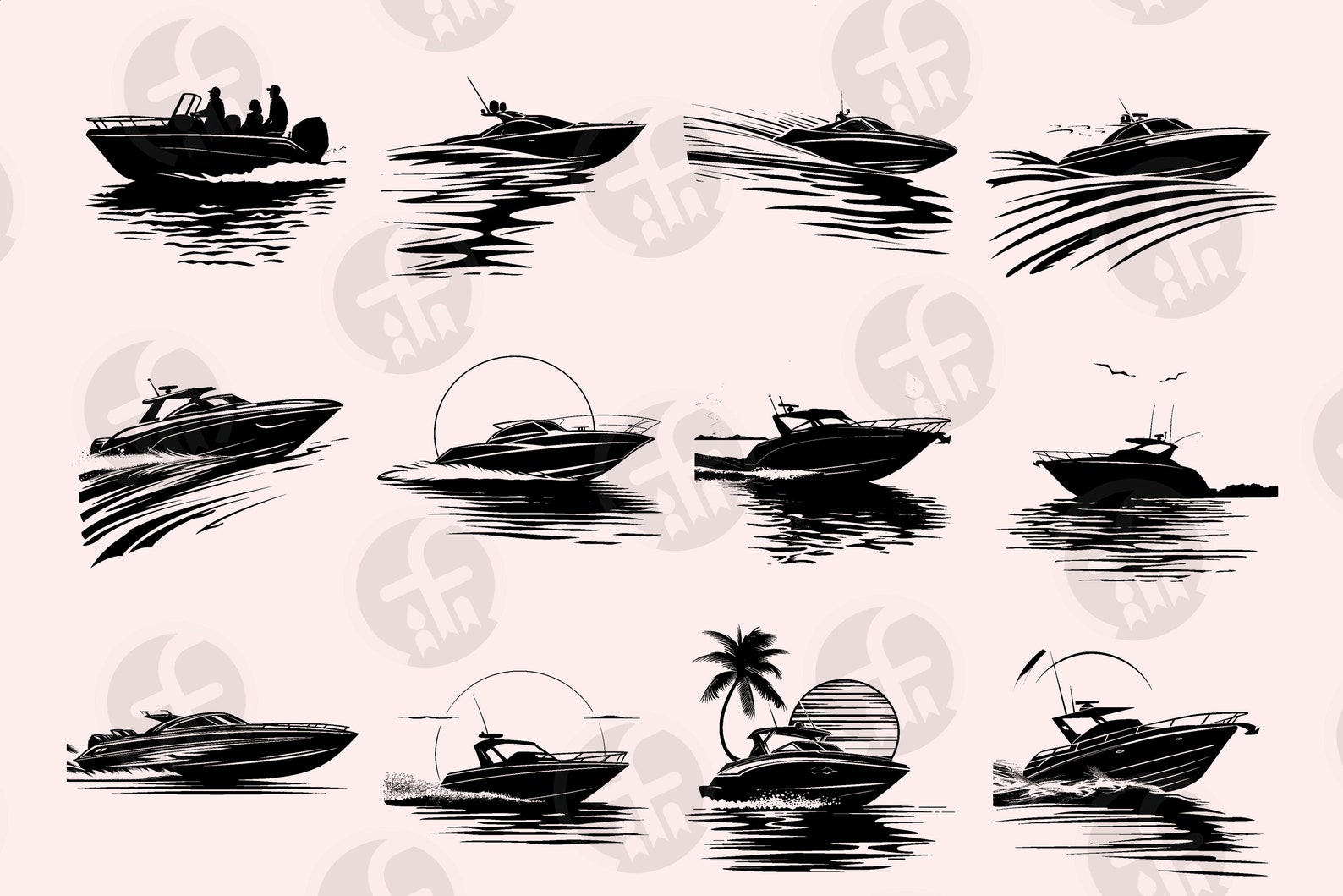 Speedboat SVG Bundle 64 Cut Files High-speed Boat Silhouettes for Laser ...