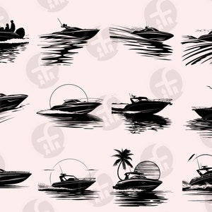 Speedboat SVG Bundle 64 Cut Files High-speed Boat Silhouettes for Laser ...