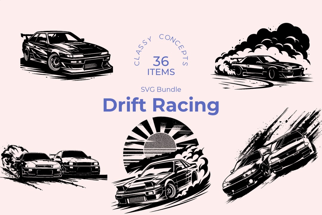 Drift Racing SVG Bundle 36 Designs JDM Car Silhouettes for Decals ...