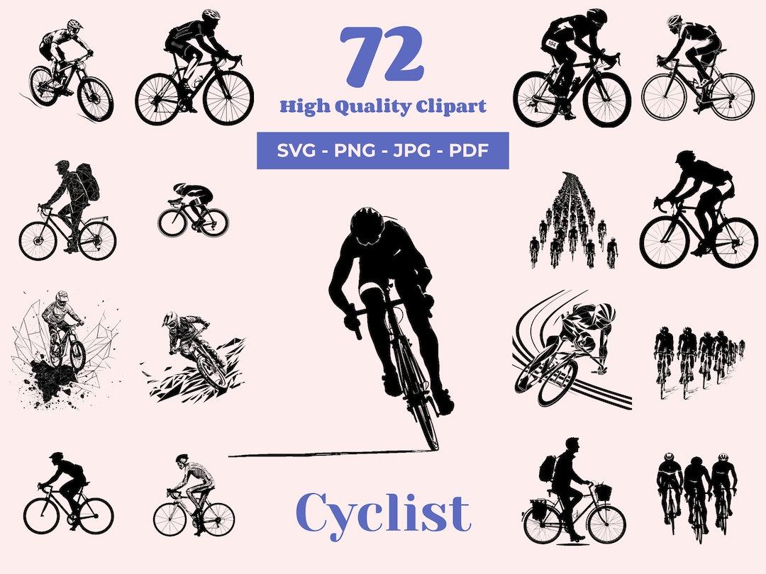 Cyclist SVG Bundle - 72 Cut Files - Bike Silhouette - Bicycle Clipart ...