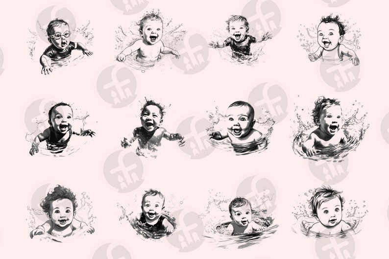 Baby Swimming SVG 18 Adorable Designs Black and White - Etsy