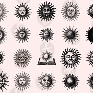 The Sun SVG Bundle - 136 Vintage Engravings - Cut Files - Sun Face ...