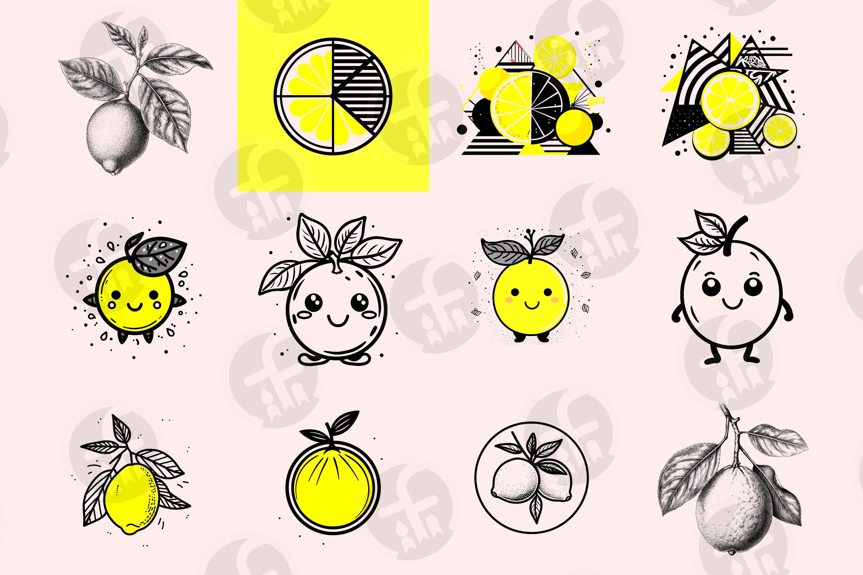 Lemon SVG - 22 Black and White Cut Files - Fruit SVG Designs - Citrus ...