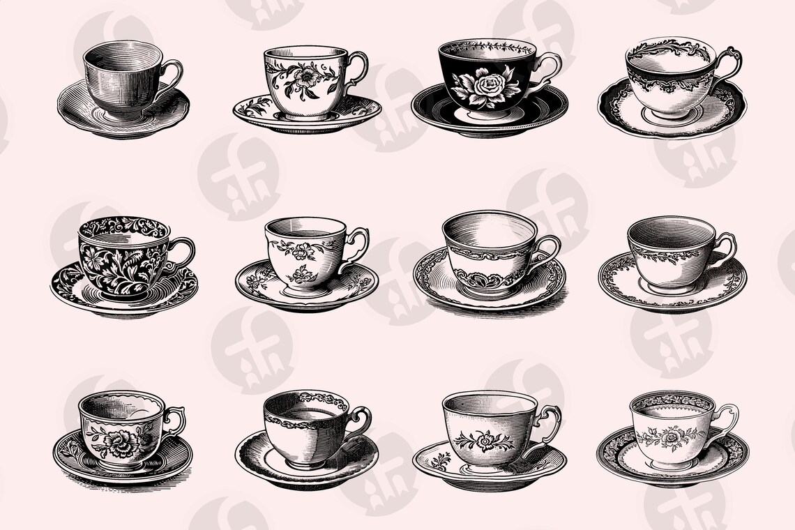 Teacup and Saucer SVG Bundle: 24 Vintage Engravings (digital Download ...