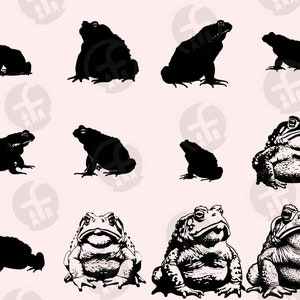 Toad SVG Bundle - 60 Cut Files - Amphibian Clipart - Black and White ...