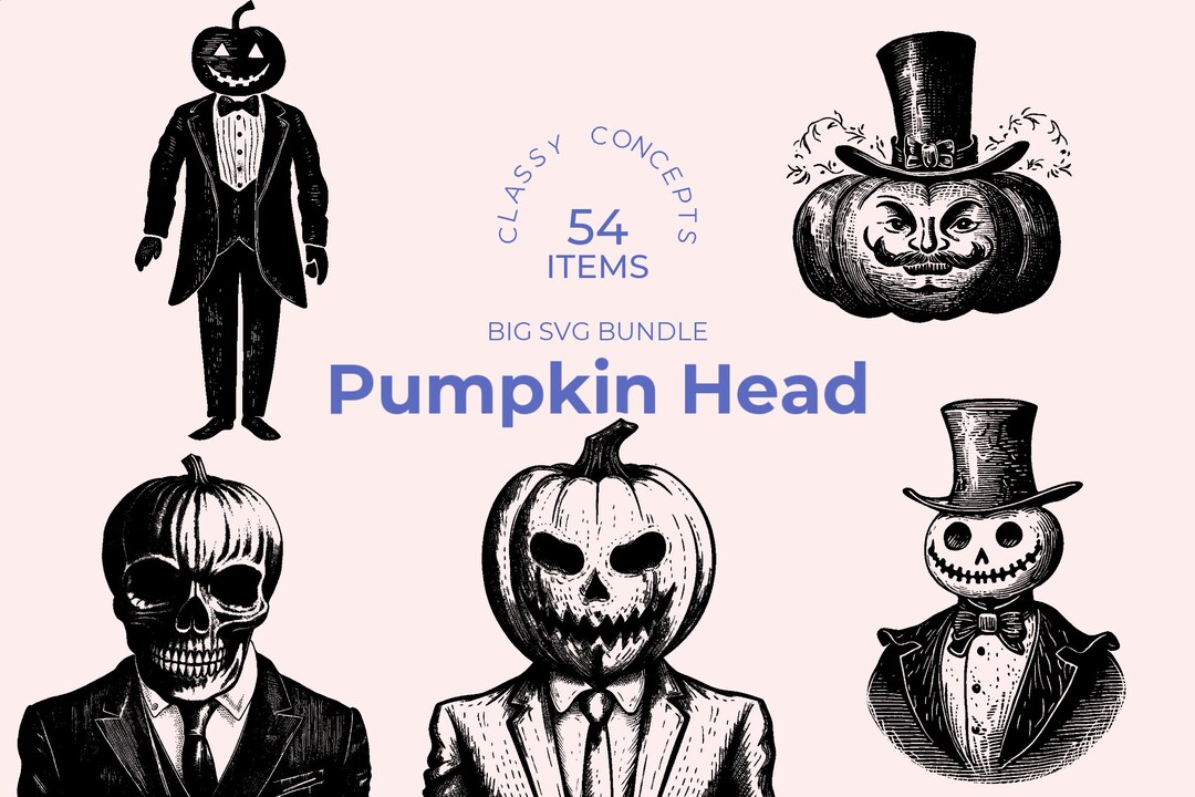 Pumpkin Head SVG Bundle: 54 Horror Dark Academia Designs (digital ...