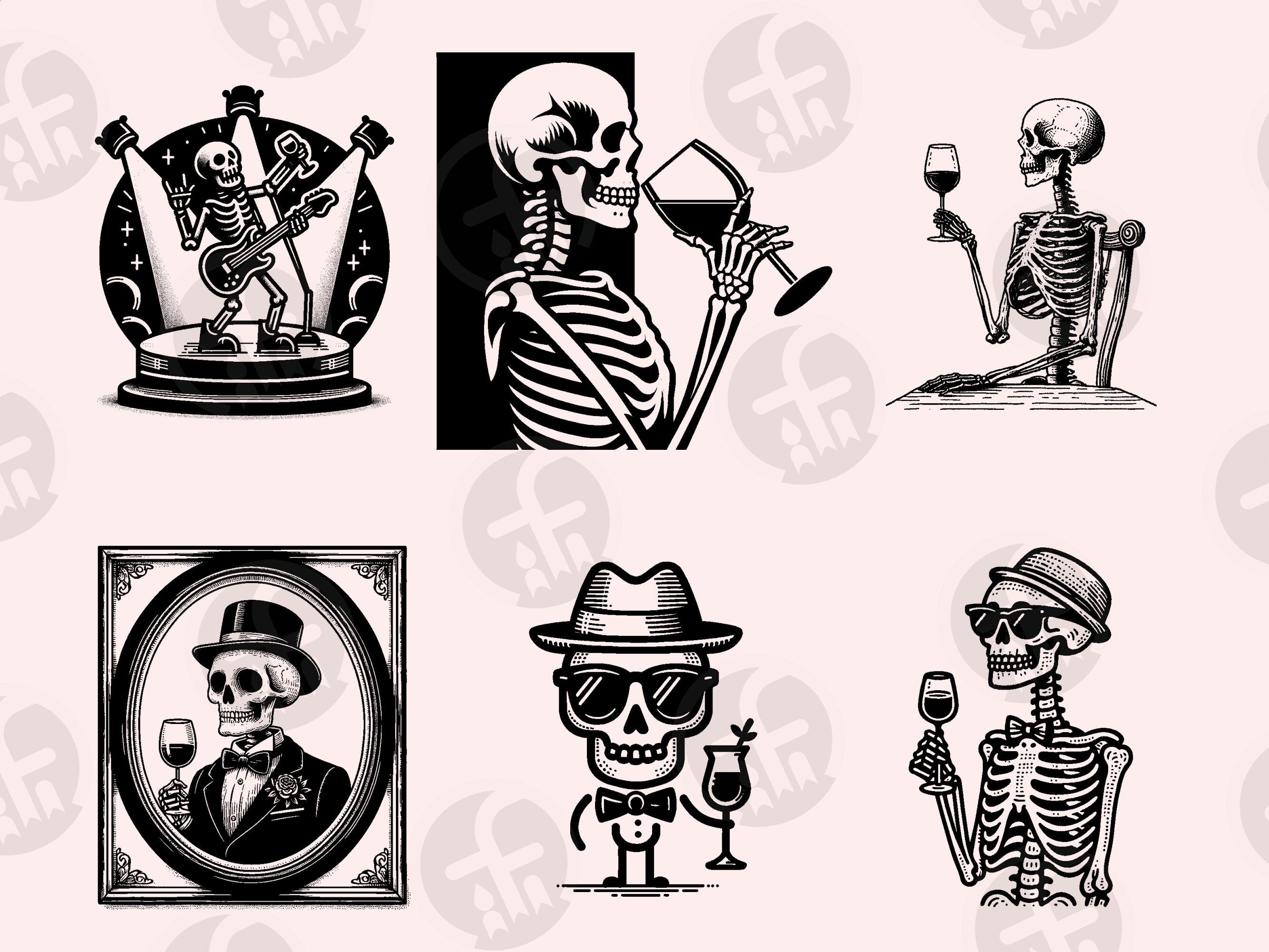Skeleton Drinking Wine SVG Bundle: 36 Halloween Designs (digital ...