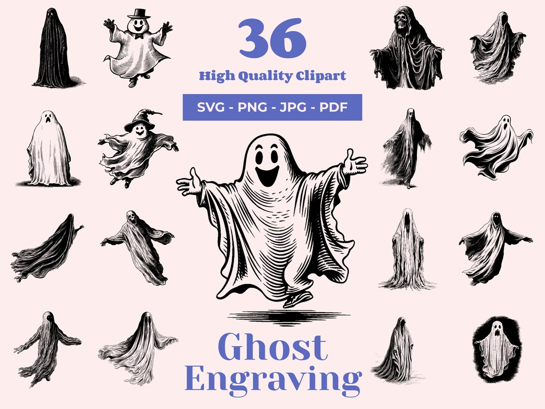 Ghost Engraving SVG Bundle: 36 Vintage Halloween Designs (digital ...