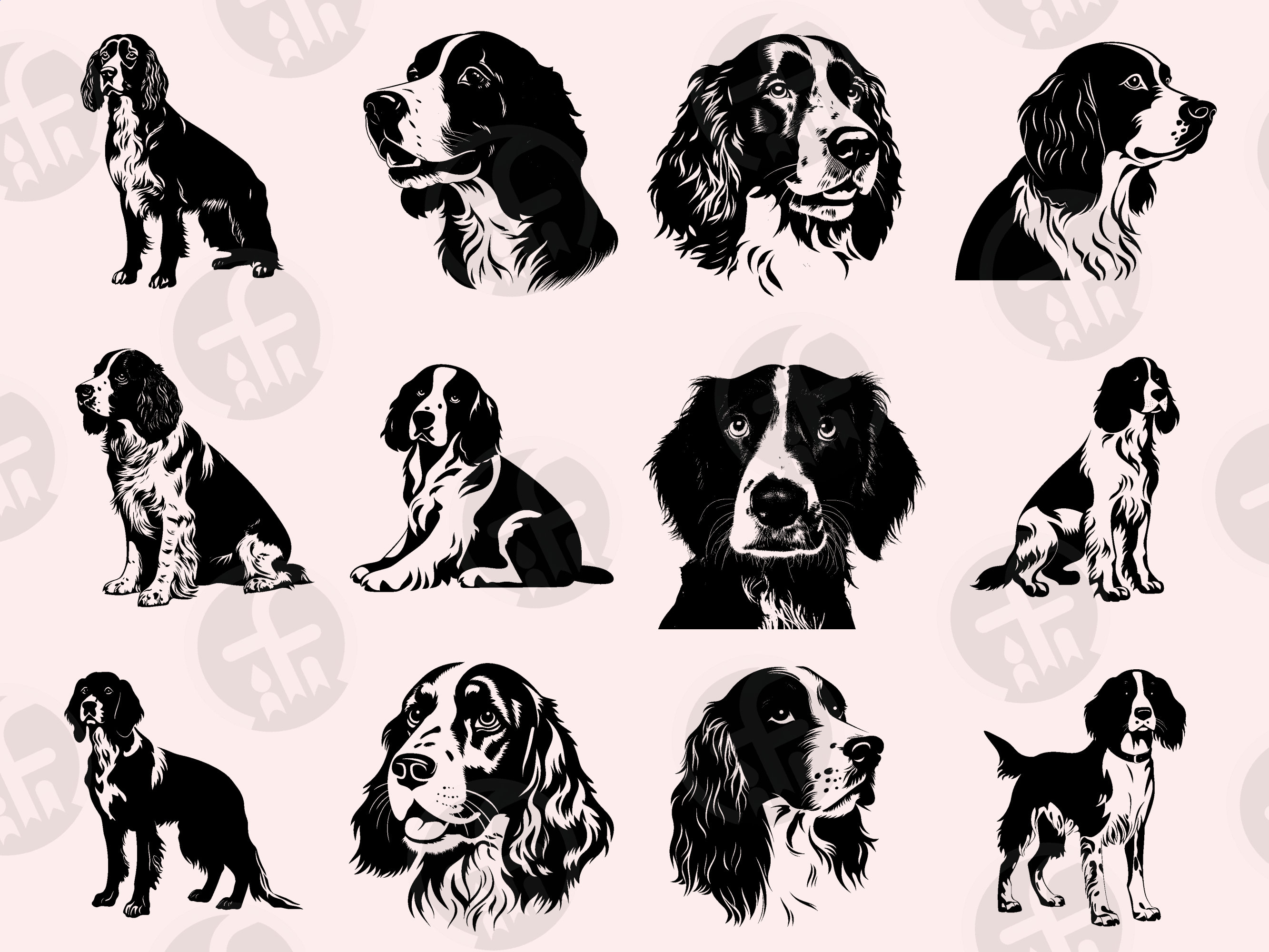 English Springer Spaniel SVG Clipart Bundle: 96 Dog Designs (digital ...