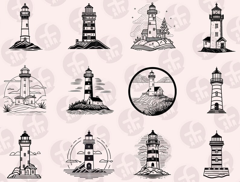 Lighthouse SVG - 12 Minimalist Line Art - Nautical Beacon Clipart ...