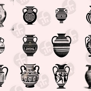 Greek Amphora SVG Bundle 87 Cut Files Ancient Pottery in Black and ...