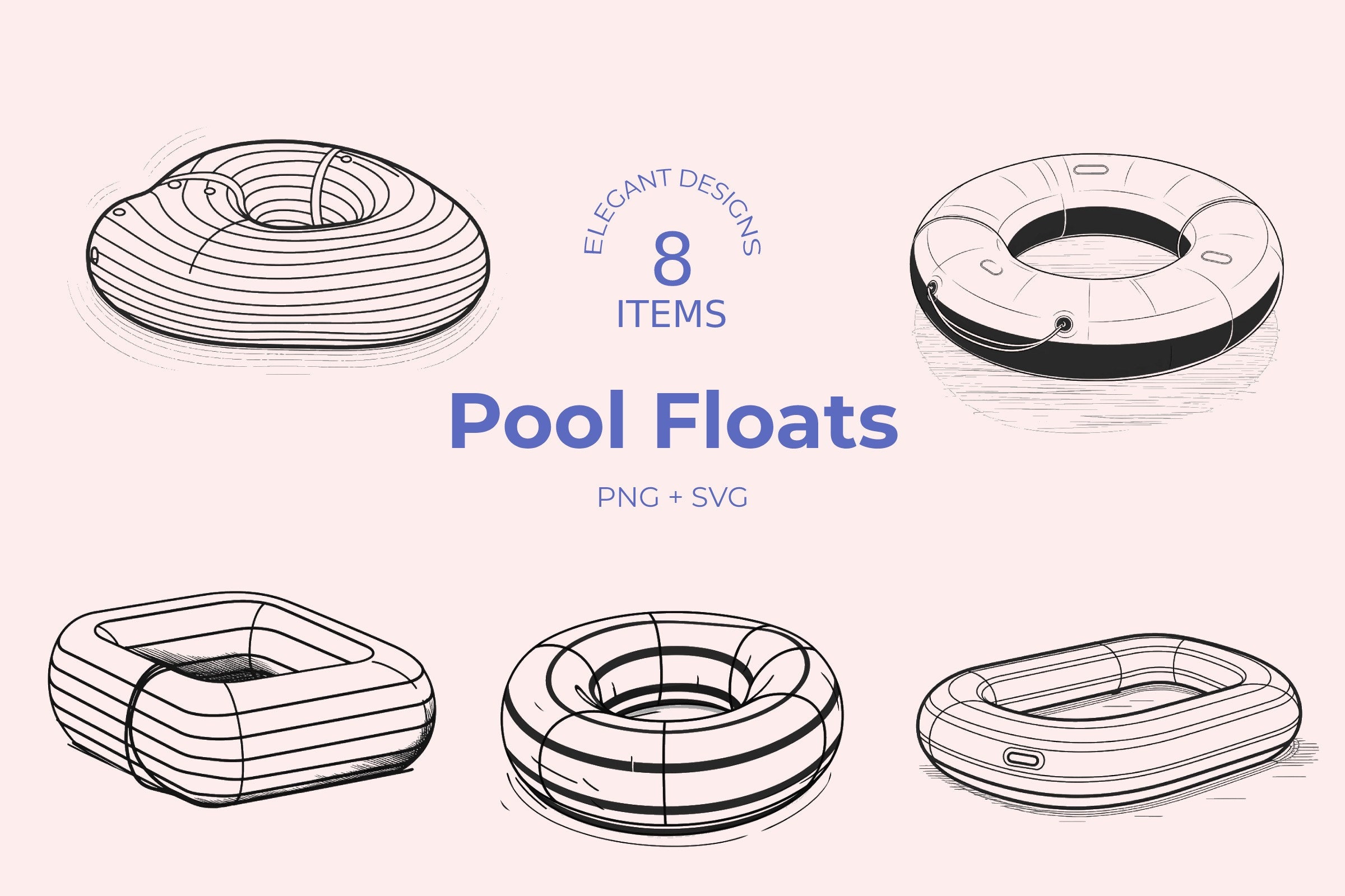 Pool Floats SVG: Minimalist Line Art, Summer Inflatable Toys (digital ...