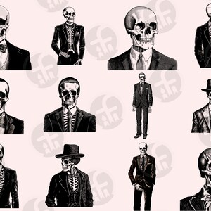 Skeleton in Suit SVG Bundle - 36 Vintage Engraving - Cut Files - Dark ...