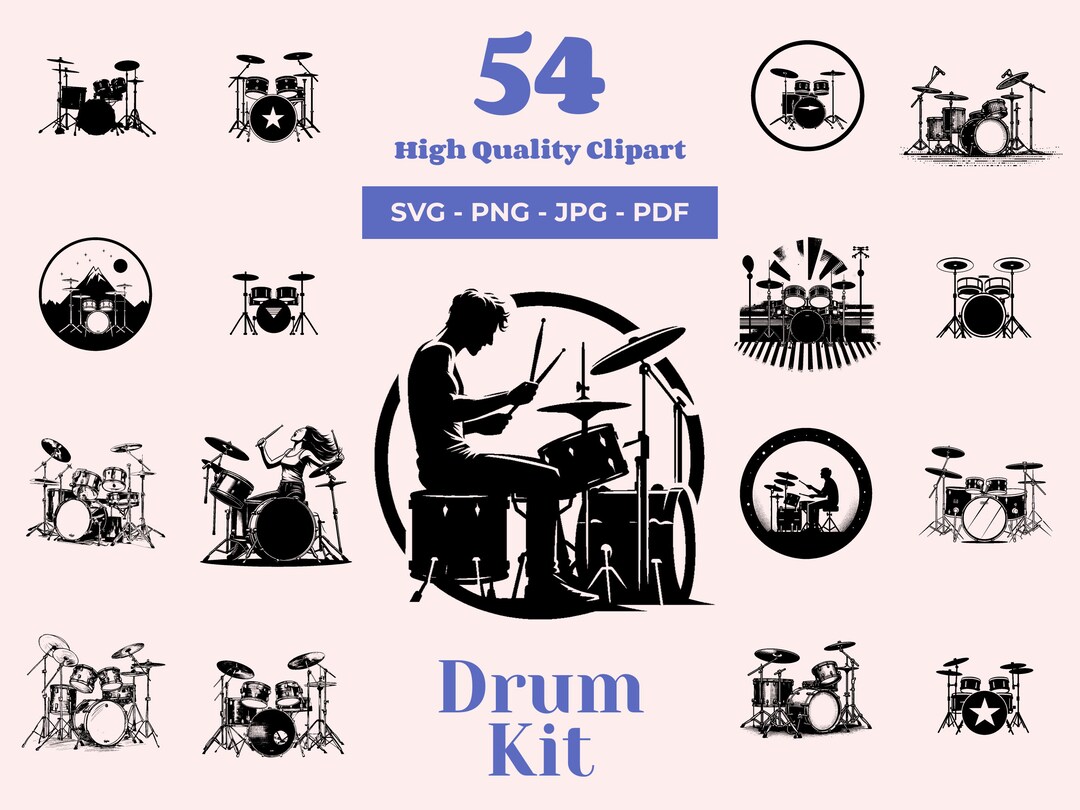 Drum Kit SVG Bundle: 54 Drummer & Percussion Designs (digital Download ...