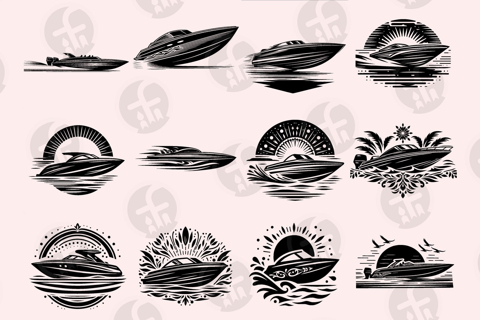 Speedboat SVG Bundle 64 Cut Files High-speed Boat Silhouettes for Laser ...