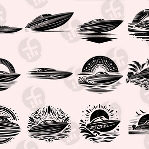 Speedboat SVG Bundle 64 Cut Files High-speed Boat Silhouettes for Laser ...