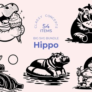 Hippo SVG Bundle 54 Designs Floaty Svg Hippopotamus for Laser Cutting ...