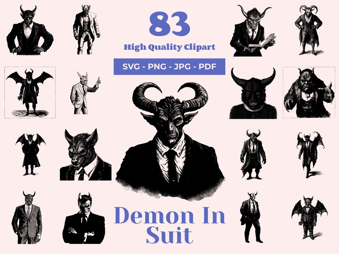 Demon in Suit SVG Bundle 83 Designs Gothic Demon Art Stylish Horror ...