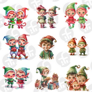 Watercolor Christmas Elf Clipart Bundle: 13 PNG Images (digital ...