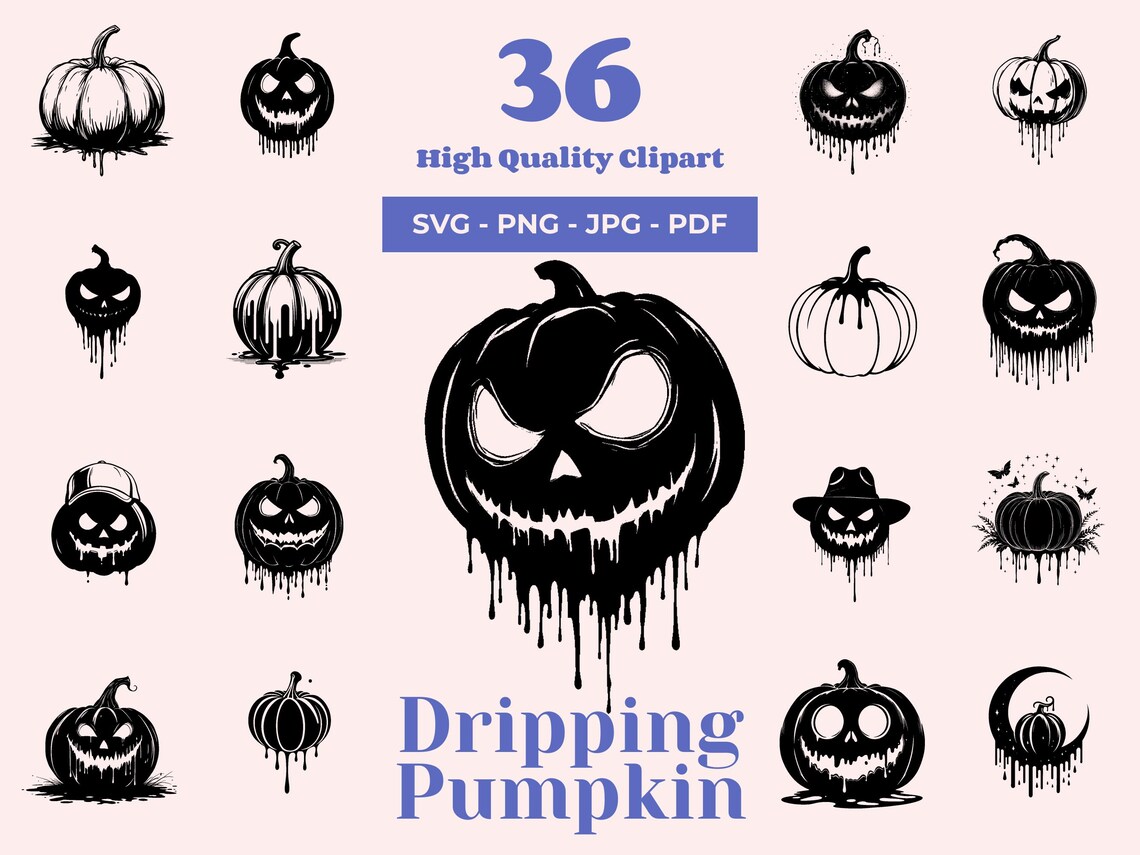 Dripping Pumpkin SVG Bundle: 36 Halloween Clipart Designs (digital ...