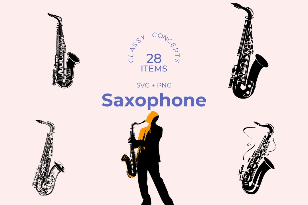 Saxophone SVG Bundle: 28 Black and White Music Designs (digital ...