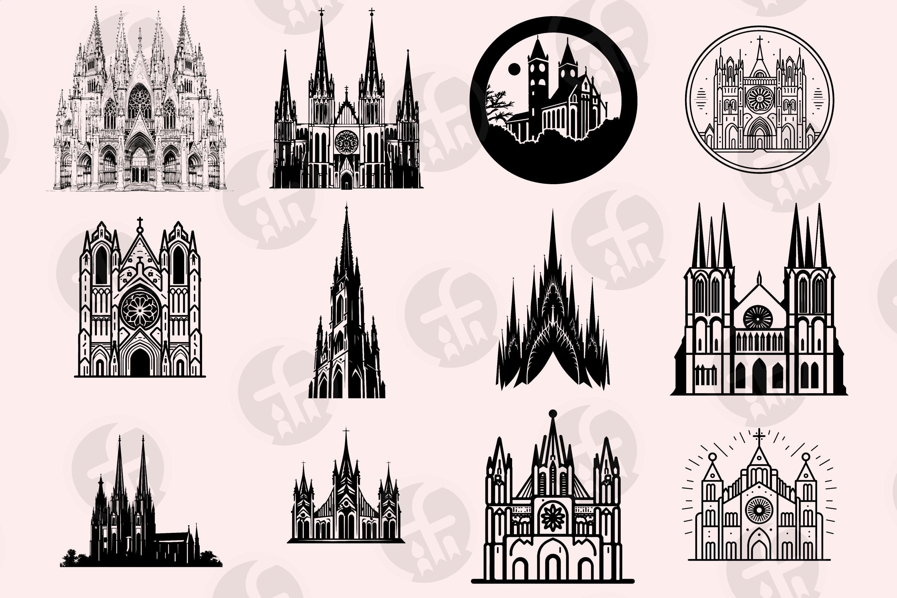 Gothic Cathedral SVG 66 Cut Files Medieval Architecture in - Etsy