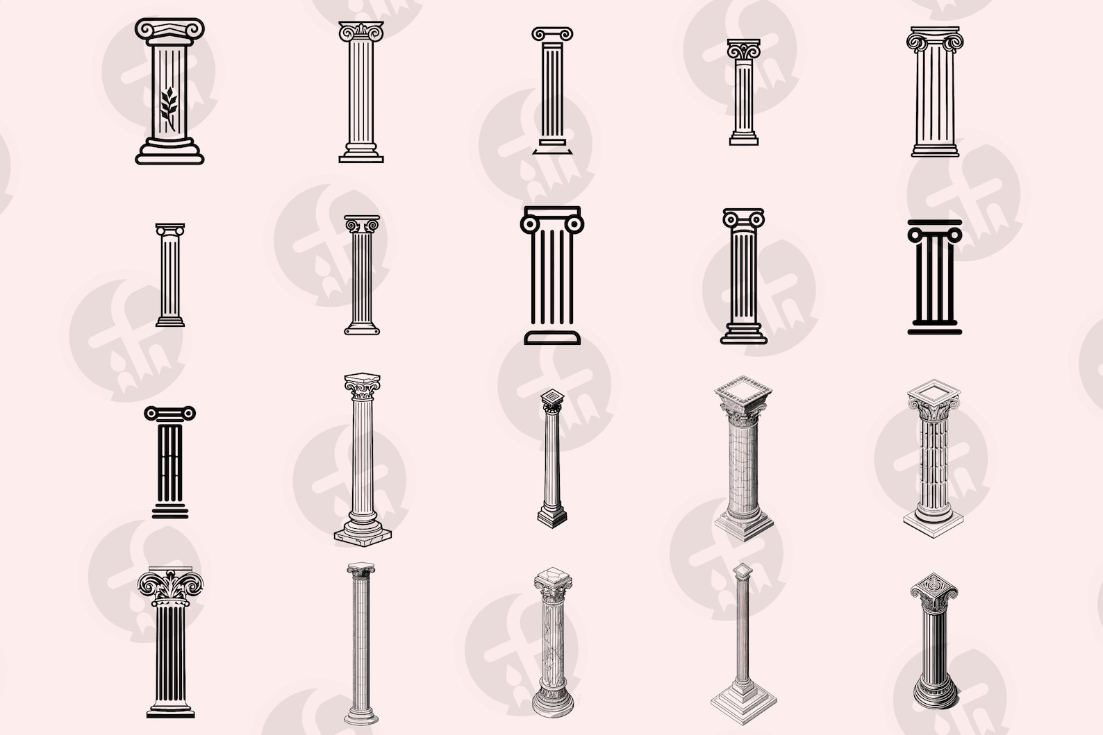 Roman Column SVG Bundle 126 Cut Files Ancient Architecture in Black and ...