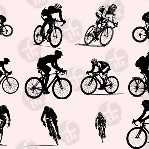 Cyclist SVG Bundle 72 Cut Files Bike Silhouette Bicycle Clipart Black ...