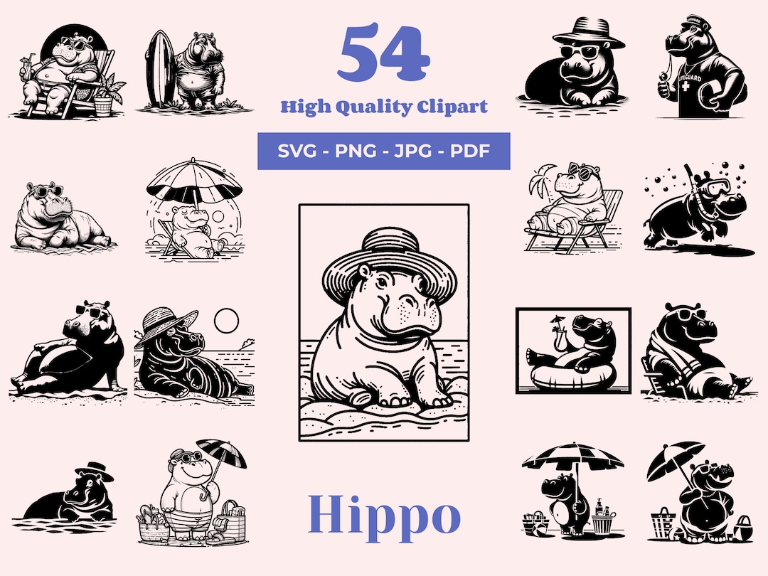 Hippo SVG Bundle - 54 Designs - Floaty Svg - Hippopotamus for Laser ...
