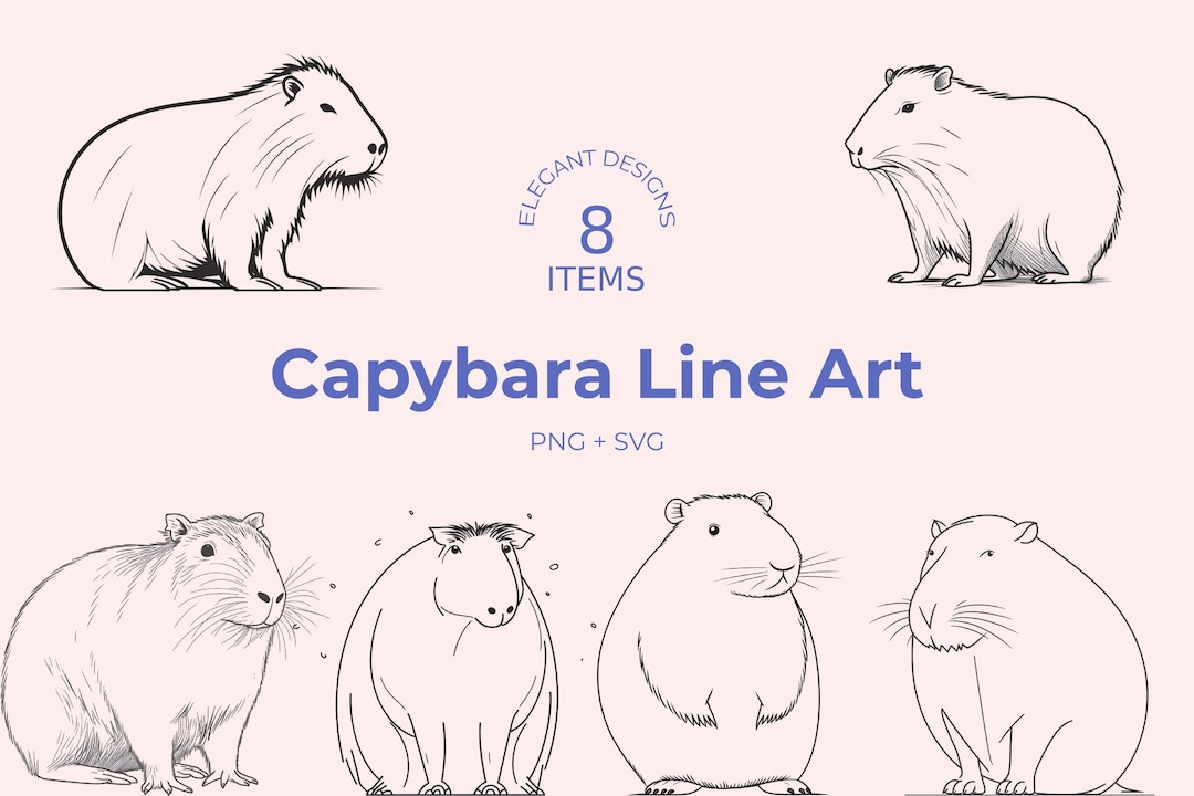 Capybara SVG - 8 Minimalist One Line Art - Black and White - Unique ...
