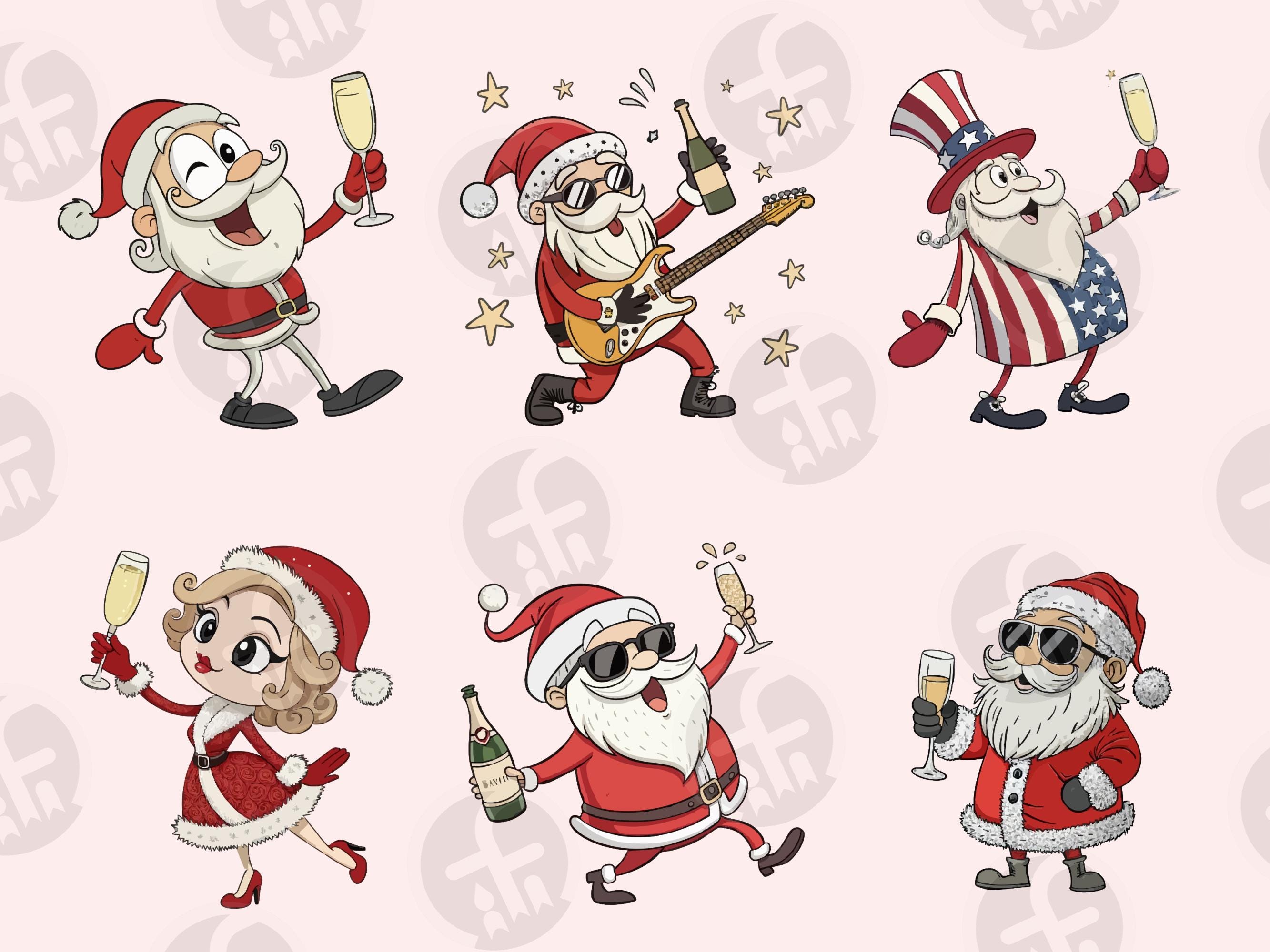 Christmas Champagne Clipart: Santa, Elves, Festive Bottles (SVG, PNG ...