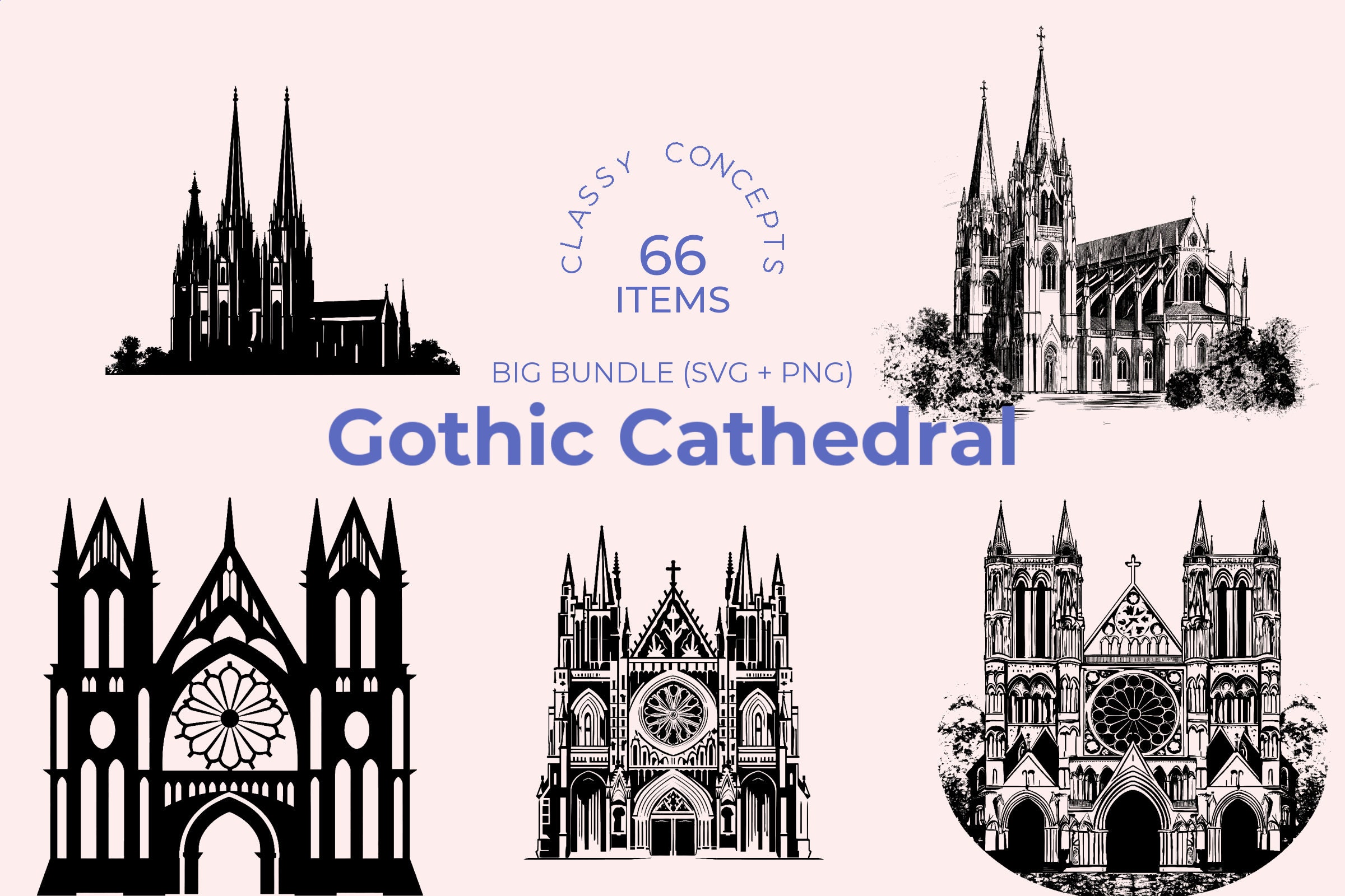 Gothic Cathedral SVG 66 Cut Files Medieval Architecture in - Etsy