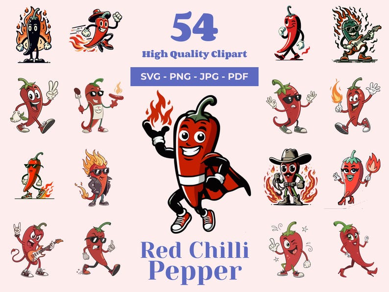 Red Hot Chili Pepper SVG Bundle: Spicy Character Designs (digital ...