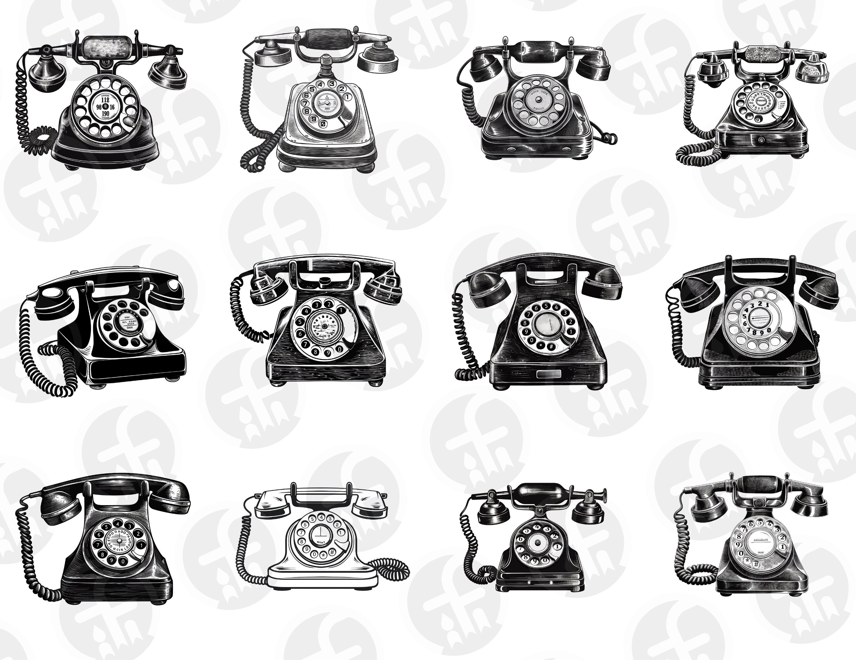 Rotary Dial Telephone SVG 12 Vintage Designs Black and - Etsy