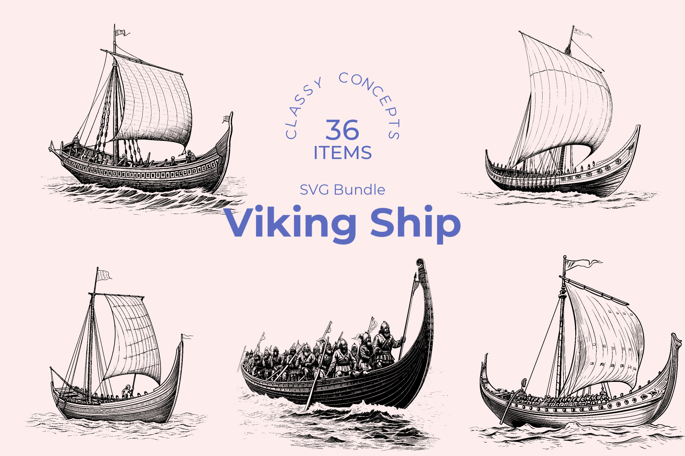 Viking Ship SVG Bundle 36 Vintage Engravings Cut Files - Etsy