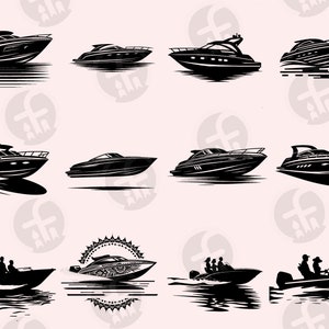 Speedboat SVG Bundle - 64 Cut Files - High-speed Boat Silhouettes for ...