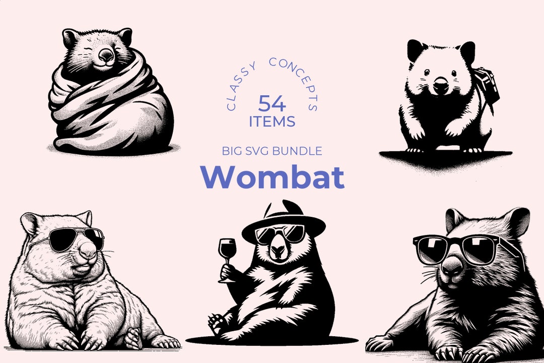 Wombat SVG Bundle 54 Cut Files Quirky Australian Marsupial Designs for ...