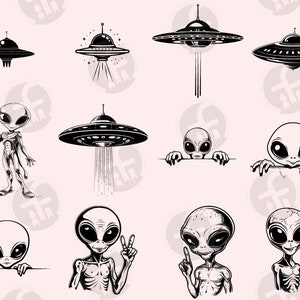 Alien SVG Bundle - 96 Cut Files - Space and UFO - Sci-fi - Black and ...