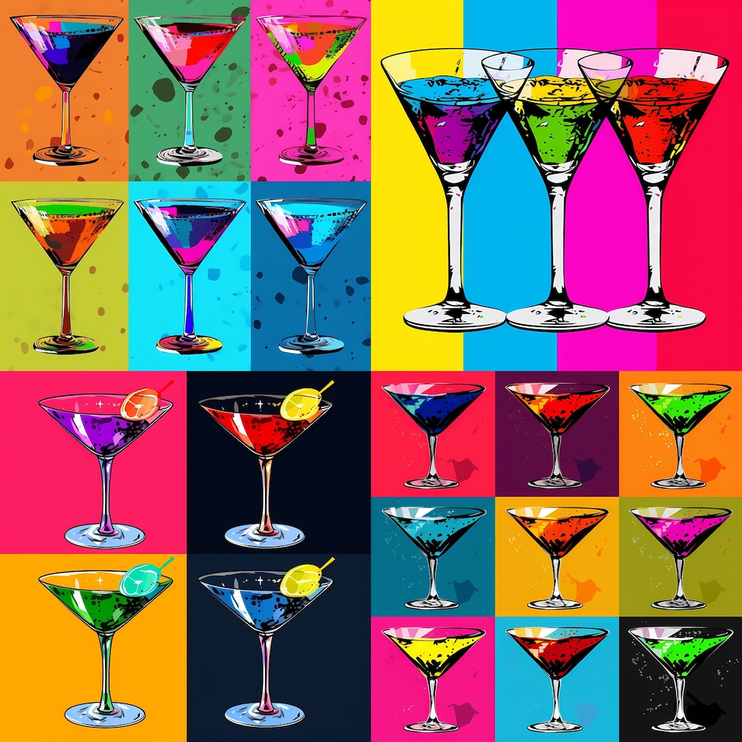 Pop Art Martini Clip Art PNG Bundle - 4 Colorful Designs - Martini ...