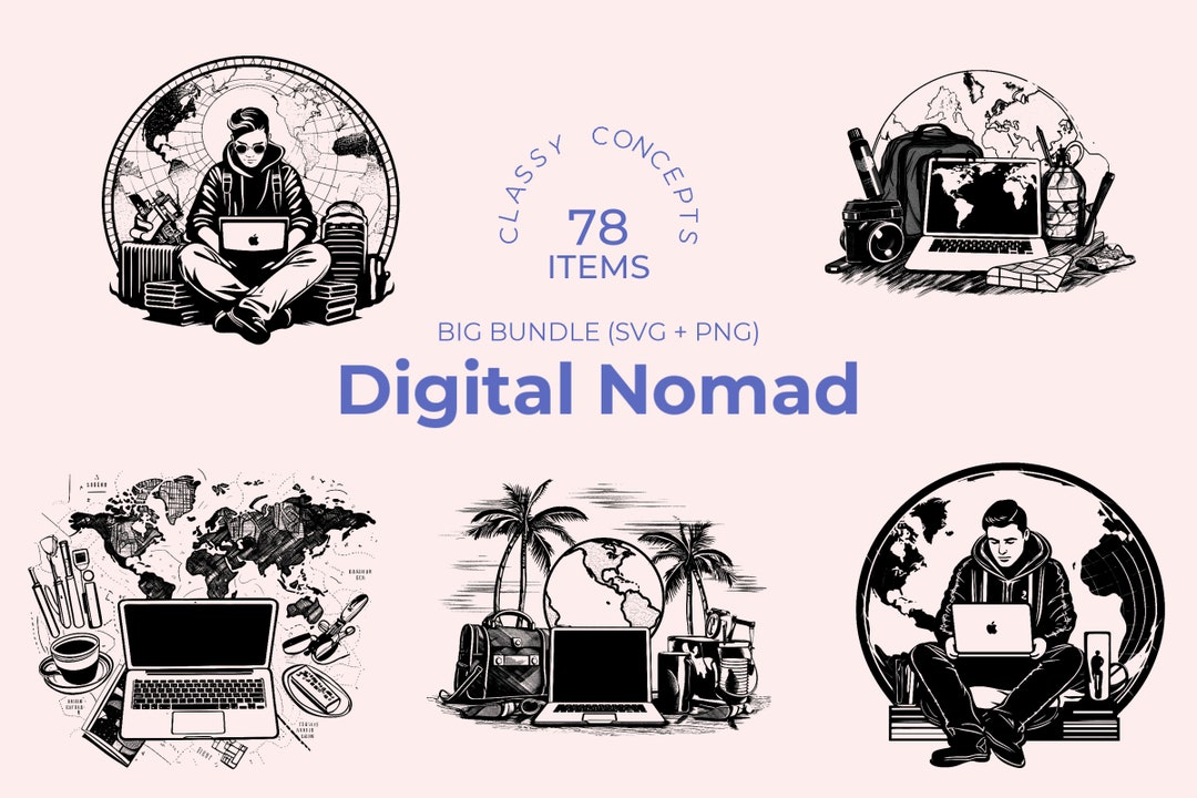 Digital Nomad SVG 78 Cut Files Lifestyle Illustrations Cricut SVG ...