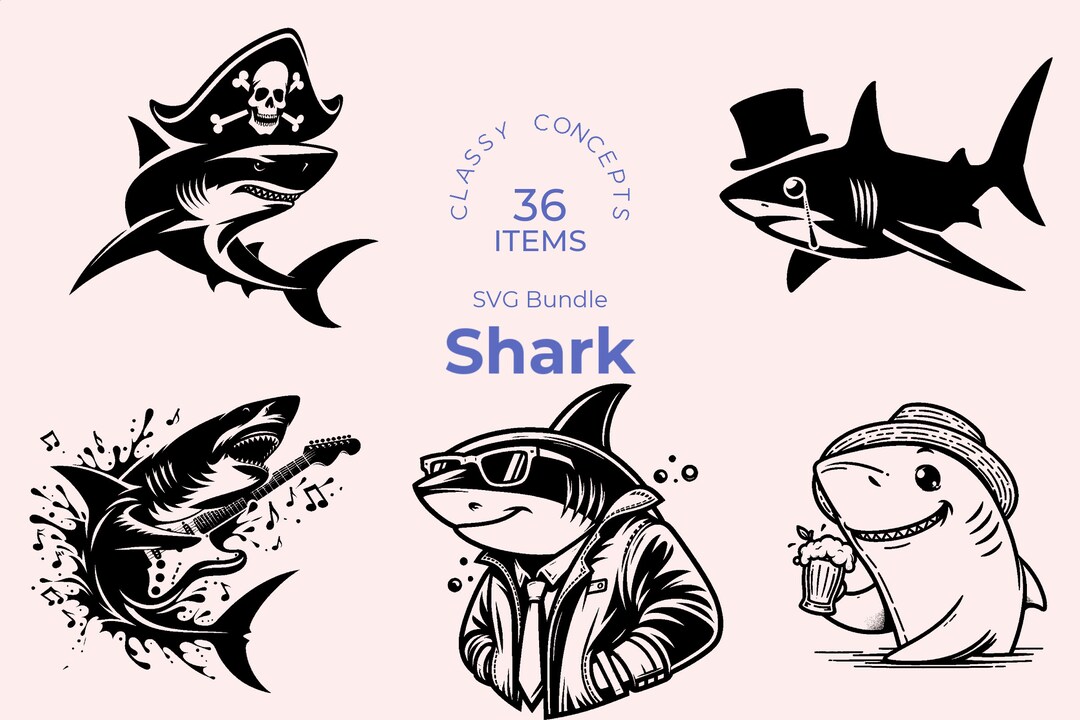 Cool Shark SVG Bundle 96 Cut Files Ocean Predator for Laser Cutting ...