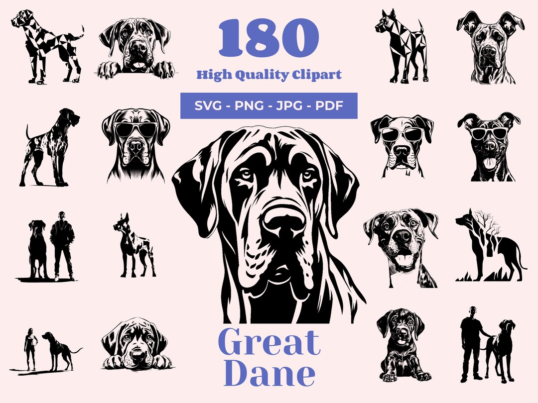 Great Dane SVG Bundle - 96 Designs - Dog Clipart - Ideal for Cricut and ...