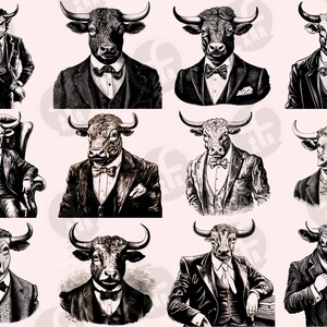 Bull in Suit SVG Bundle 60 Vintage Engravings Cut Files Wall Street ...