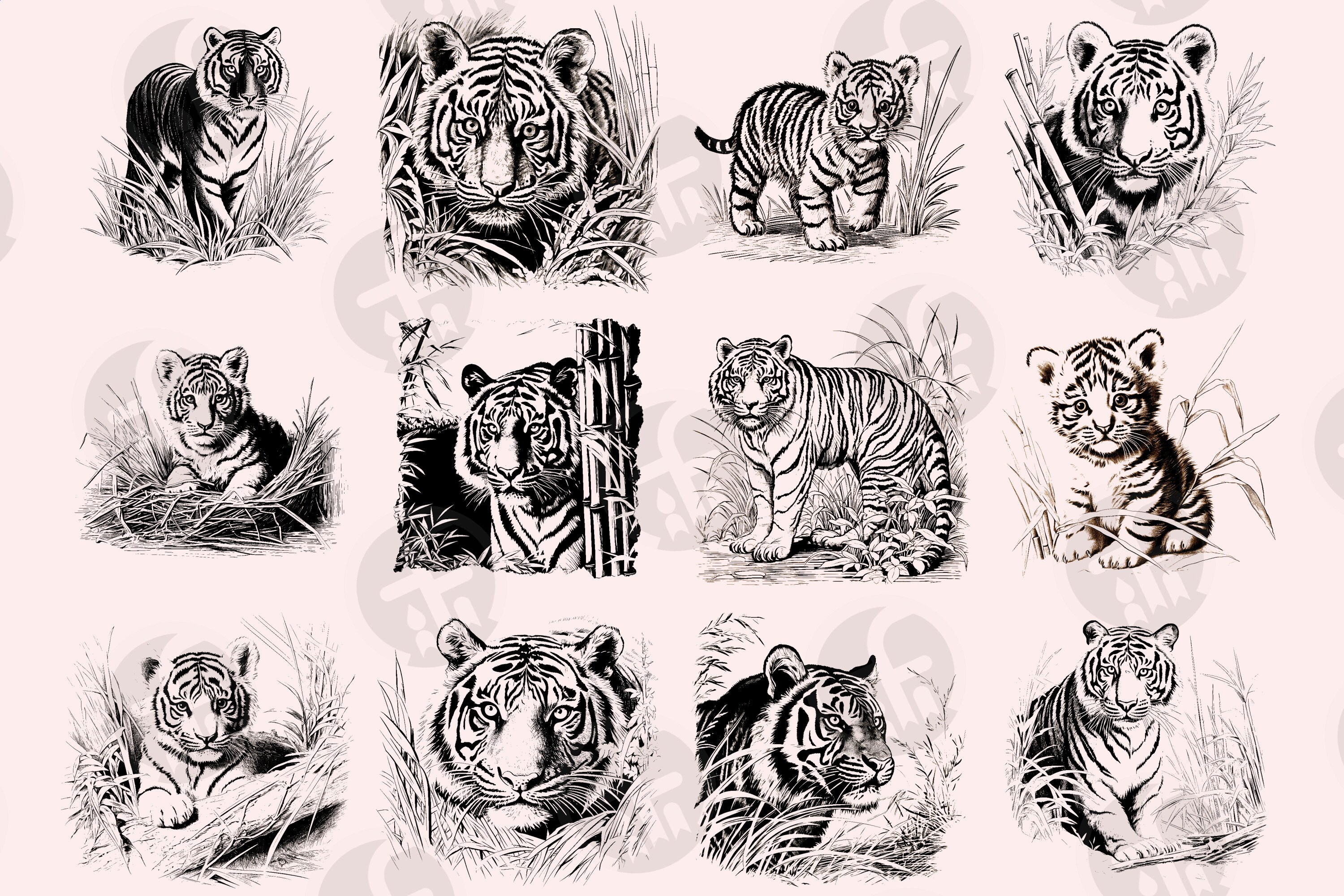 Tiger and Bamboo SVG Bundle 72 Vintage Engravings Cut - Etsy