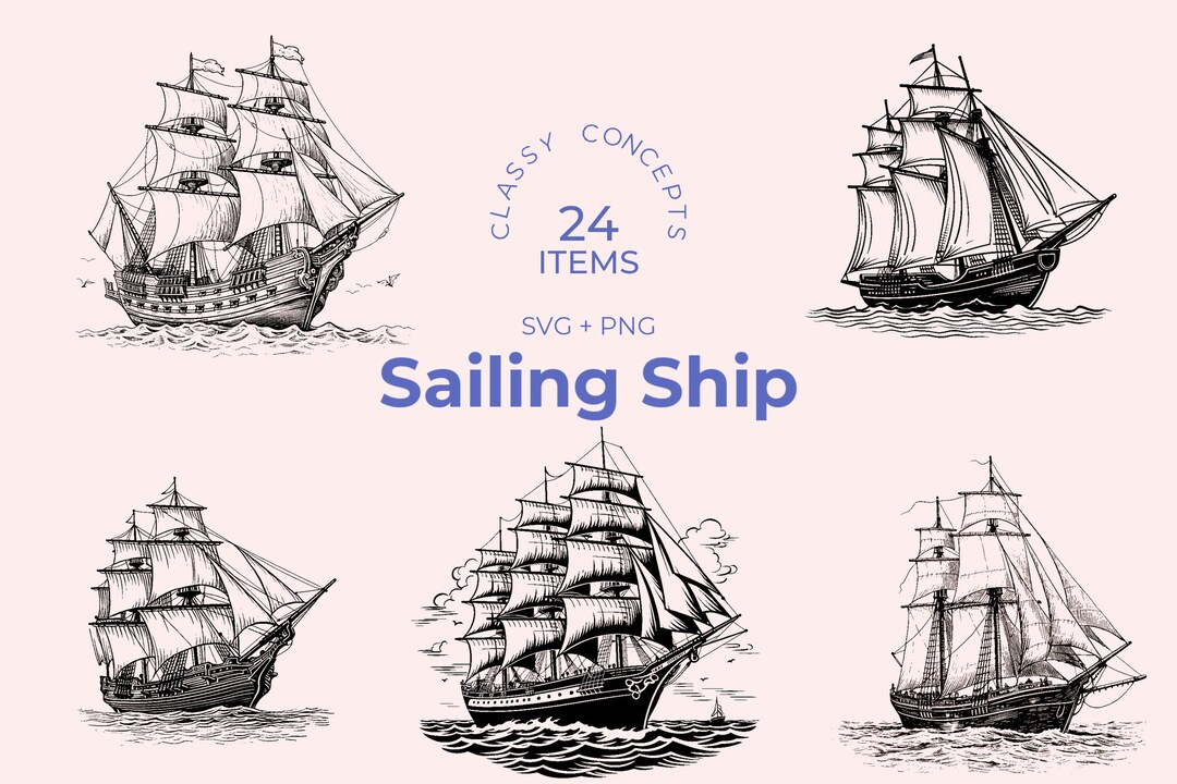 Sailing Ship SVG Bundle 24 Vintage Engravings Cut Files Nautical ...