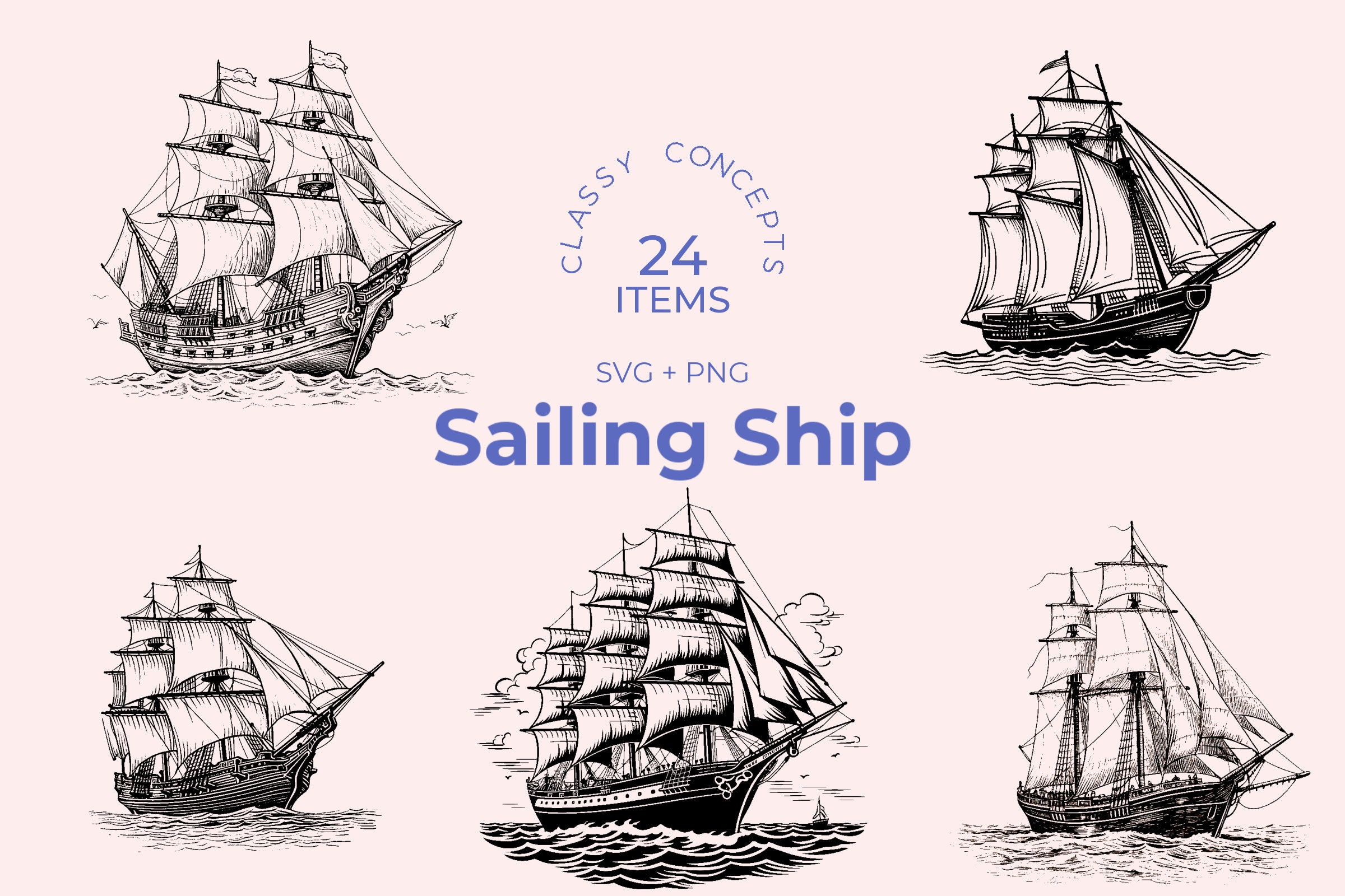 Sailing Ship Svg Bundle 24 Vintage Engravings Cut Files Etsy Uk